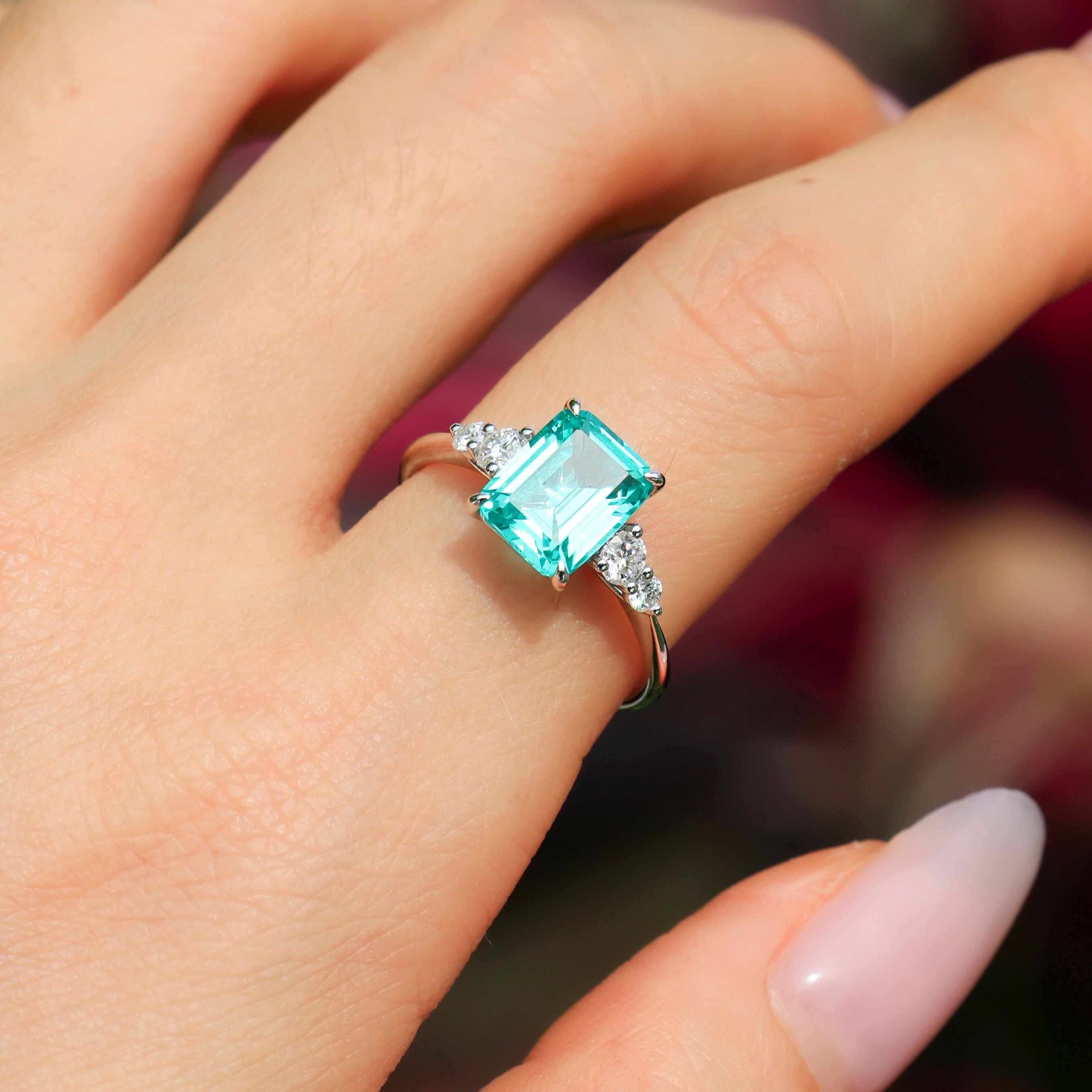 14k Solid Gold Ring,3.53ct Garnet, Paraiba Color Ring With Moissanite ...