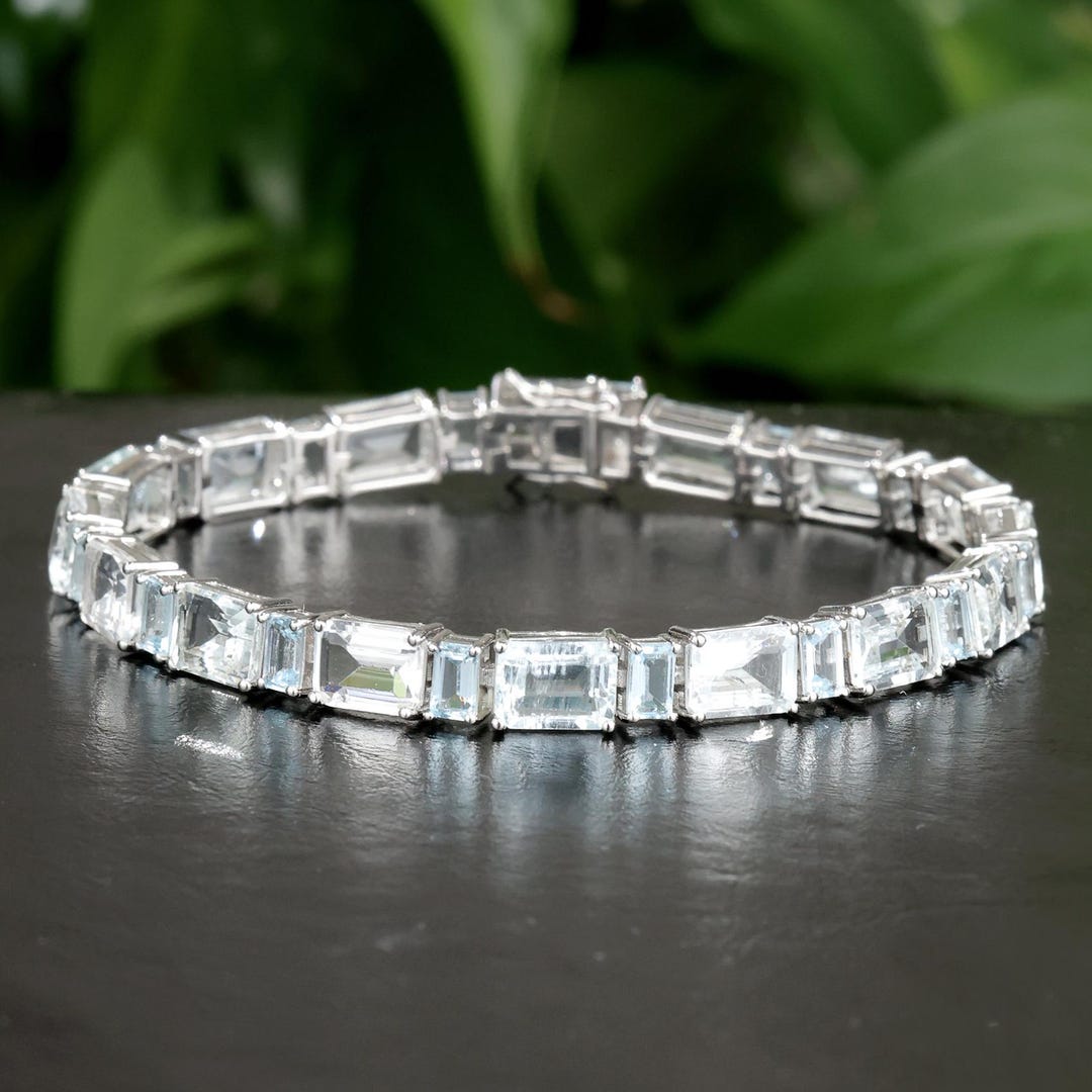 Sky Blue Topaz Bracelet, 18K White Gold Plated Sterling Silver Tennis ...