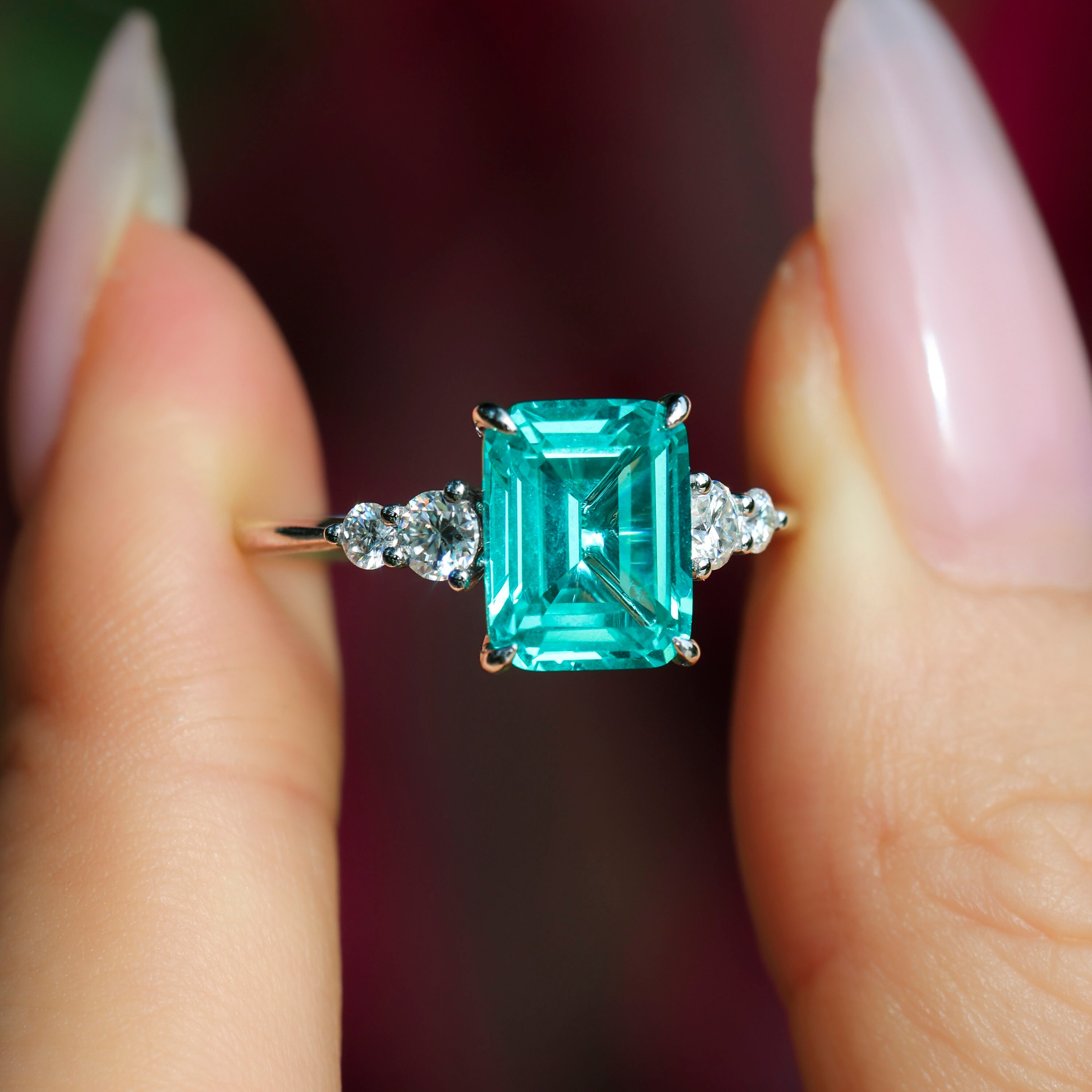 14k Solid Gold Ring,3.53ct Garnet, Paraiba Color Ring With Moissanite ...