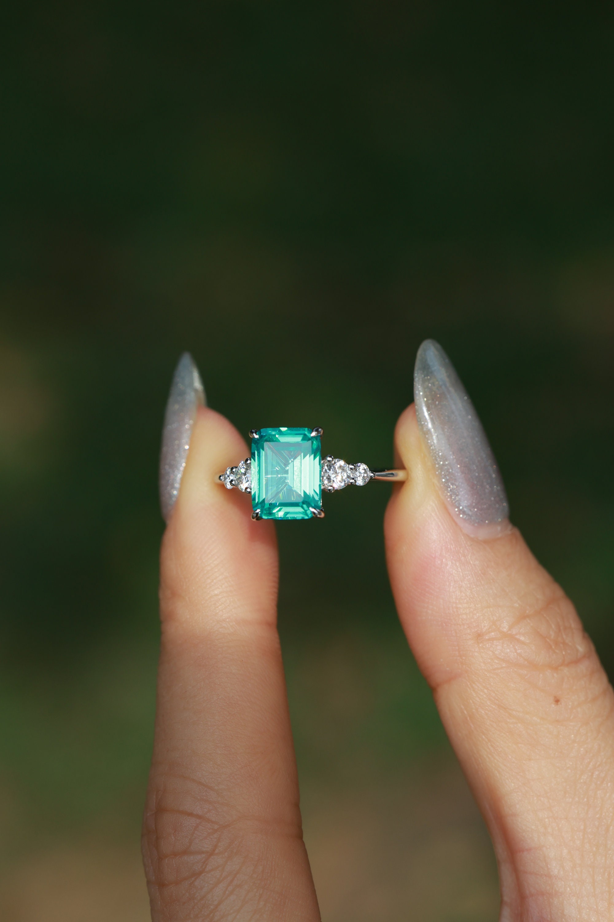 14k Solid Gold Ring,3.53ct Garnet, Paraiba Color Ring With Moissanite ...