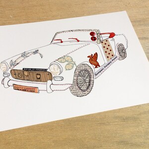 MG Midget - Ink and Collage Illustration - Etsy