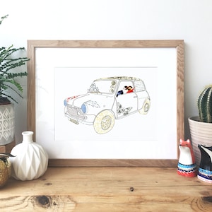 Mini Cooper Car - Ink and Collage Illustration - Etsy