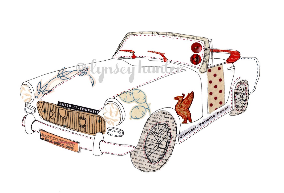 MG Midget Ink and Collage Illustration - Etsy