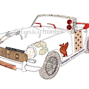 MG Midget - Ink and Collage Illustration - Etsy