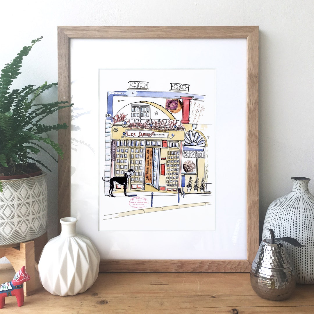 Paris Restaurant - Ink, Watercolour and Collage Illustration - Etsy