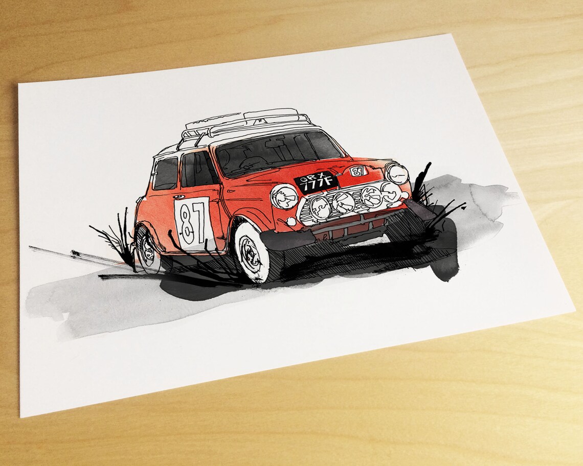 Mini Cooper Rally Car Illustration - Etsy