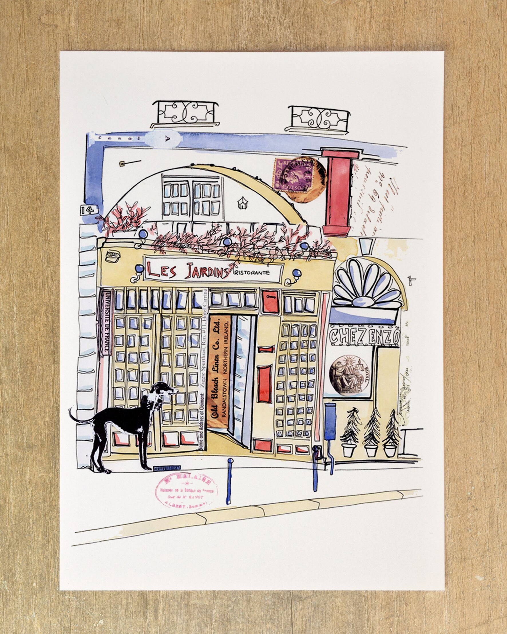 Paris Restaurant Ink Watercolour and Collage Illustration - Etsy