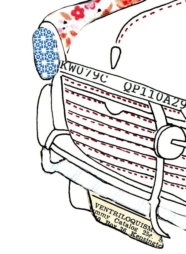 Mini Cooper Car Ink and Collage Illustration - Etsy