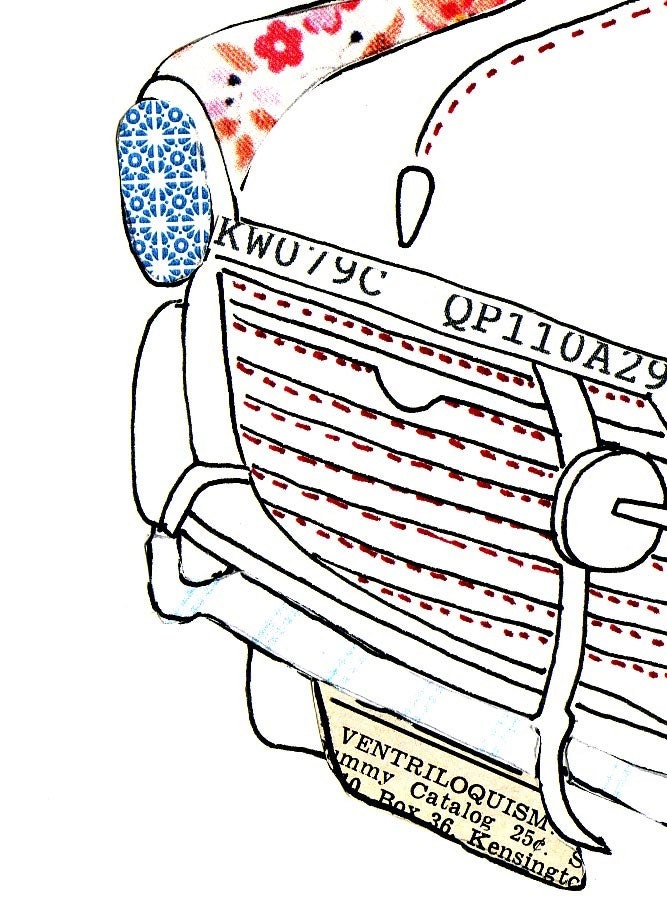 Mini Cooper Car Ink and Collage Illustration - Etsy