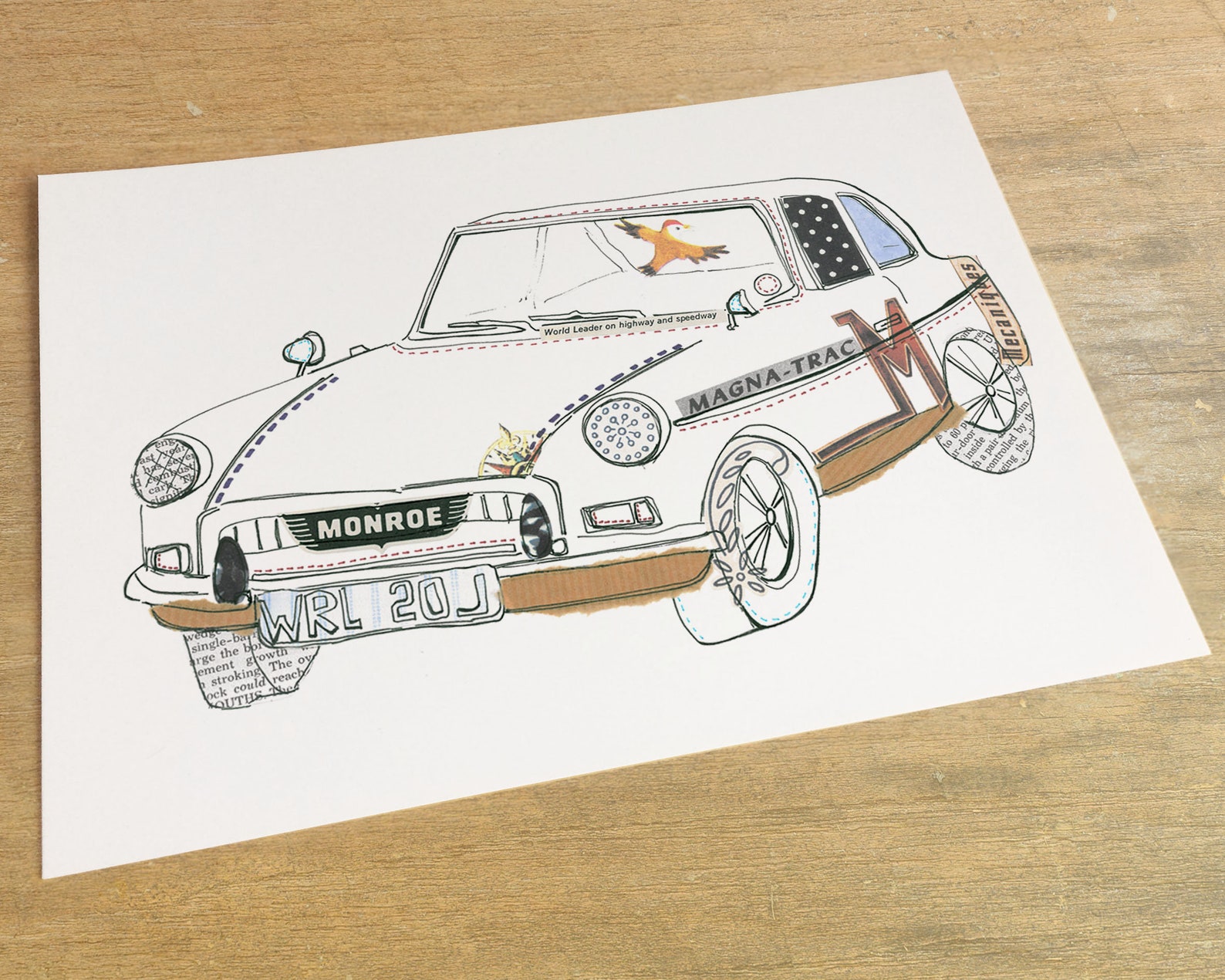 MGB GT Car - Ink and Collage Illustration - Etsy