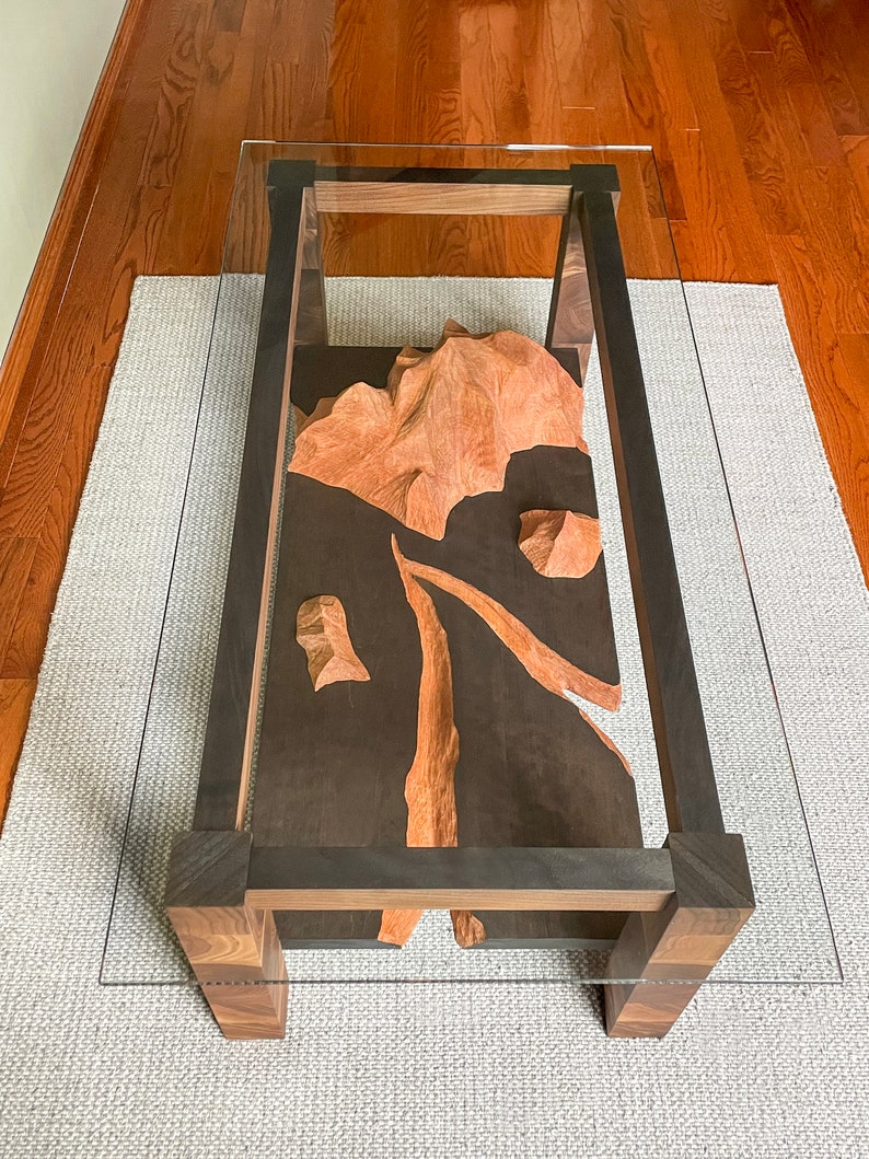 Hand Carved Mountain Coffee Table: Walnut, Cherry & Glass - Etsy