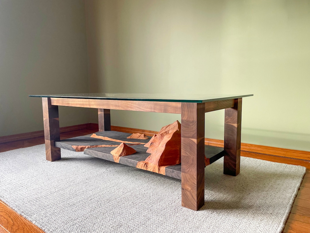 Hand Carved Mountain Coffee Table: Walnut, Cherry & Glass - Etsy