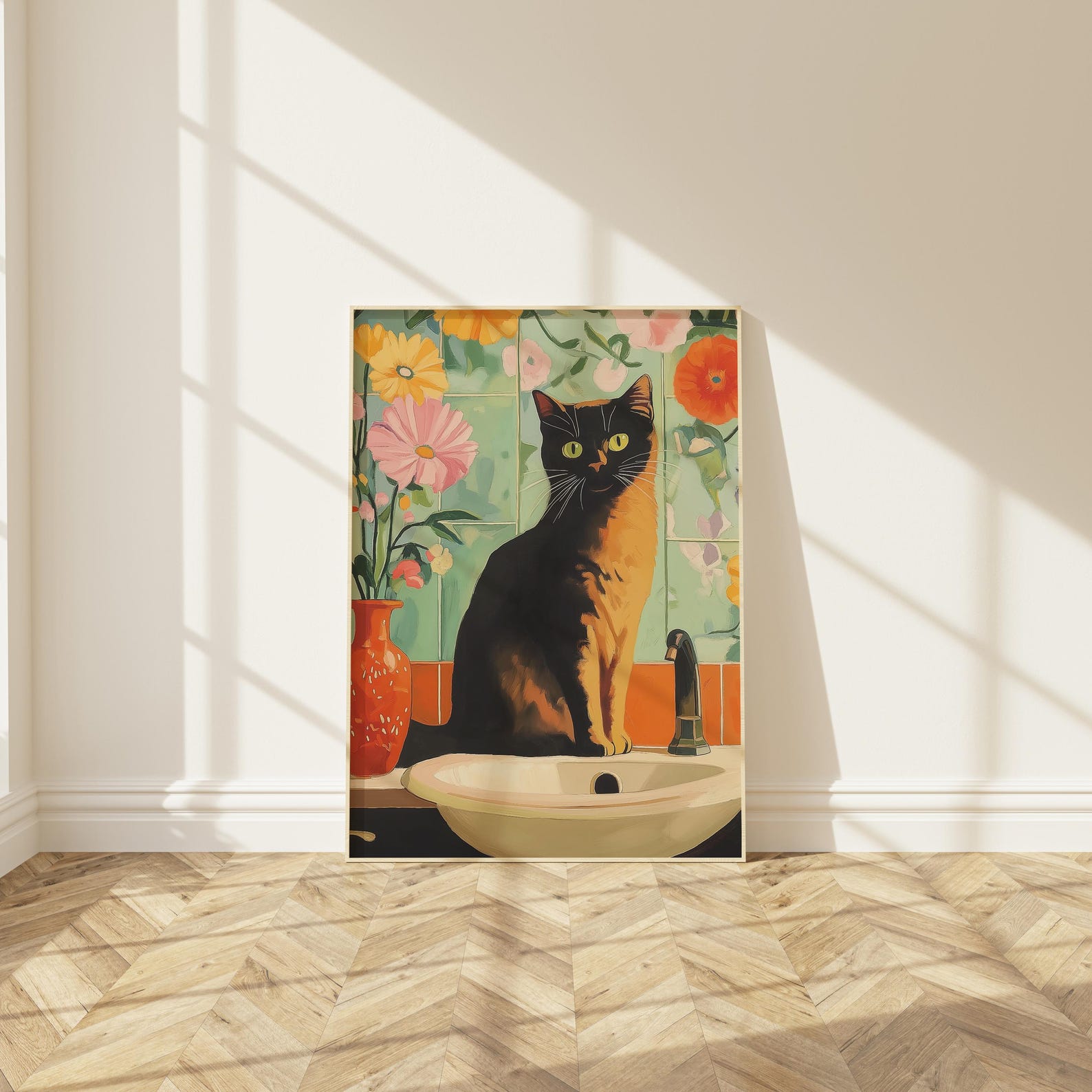 Colorful Cat Art, Cute Kitten Poster, Abstract Cat Illustration, Animal ...