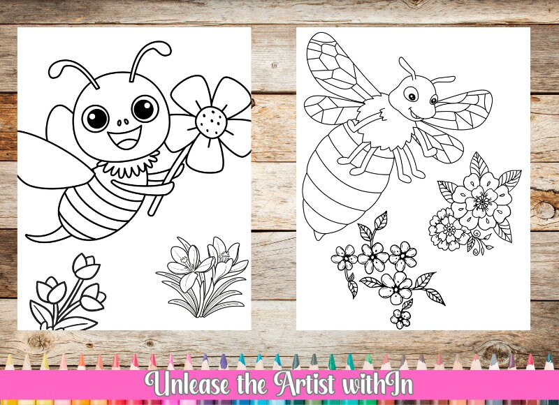 60 Cute Bee Coloring Pages, Sport Bee Coloring Book Cute Bees Grayscale ...
