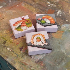 Sushi Nigiri Painting Original Mini Painting, Modern 4" X 4" Art Sides ...