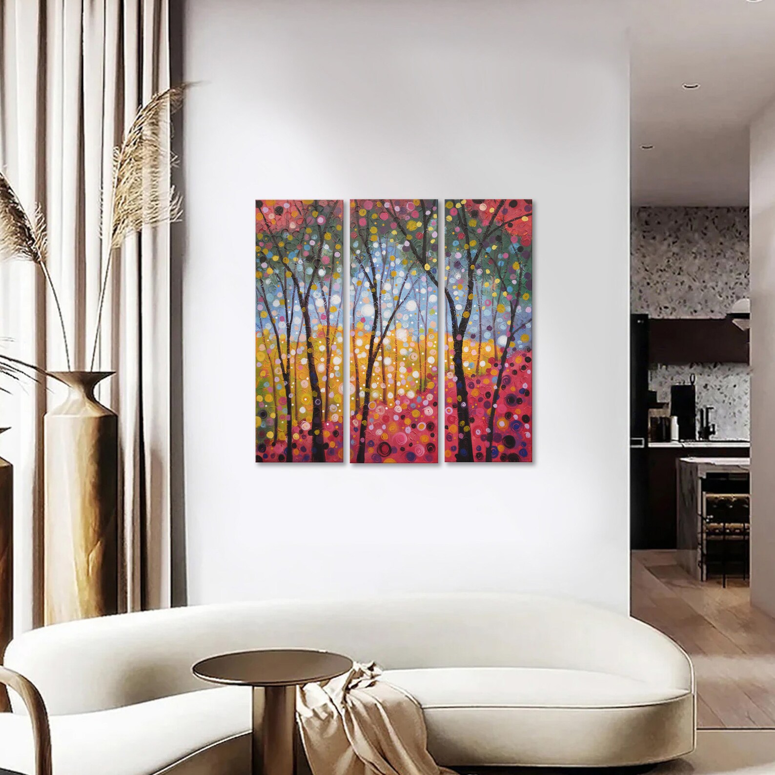 Large Original Textured Hand-painted Triptych Landscape Trees Painting ...