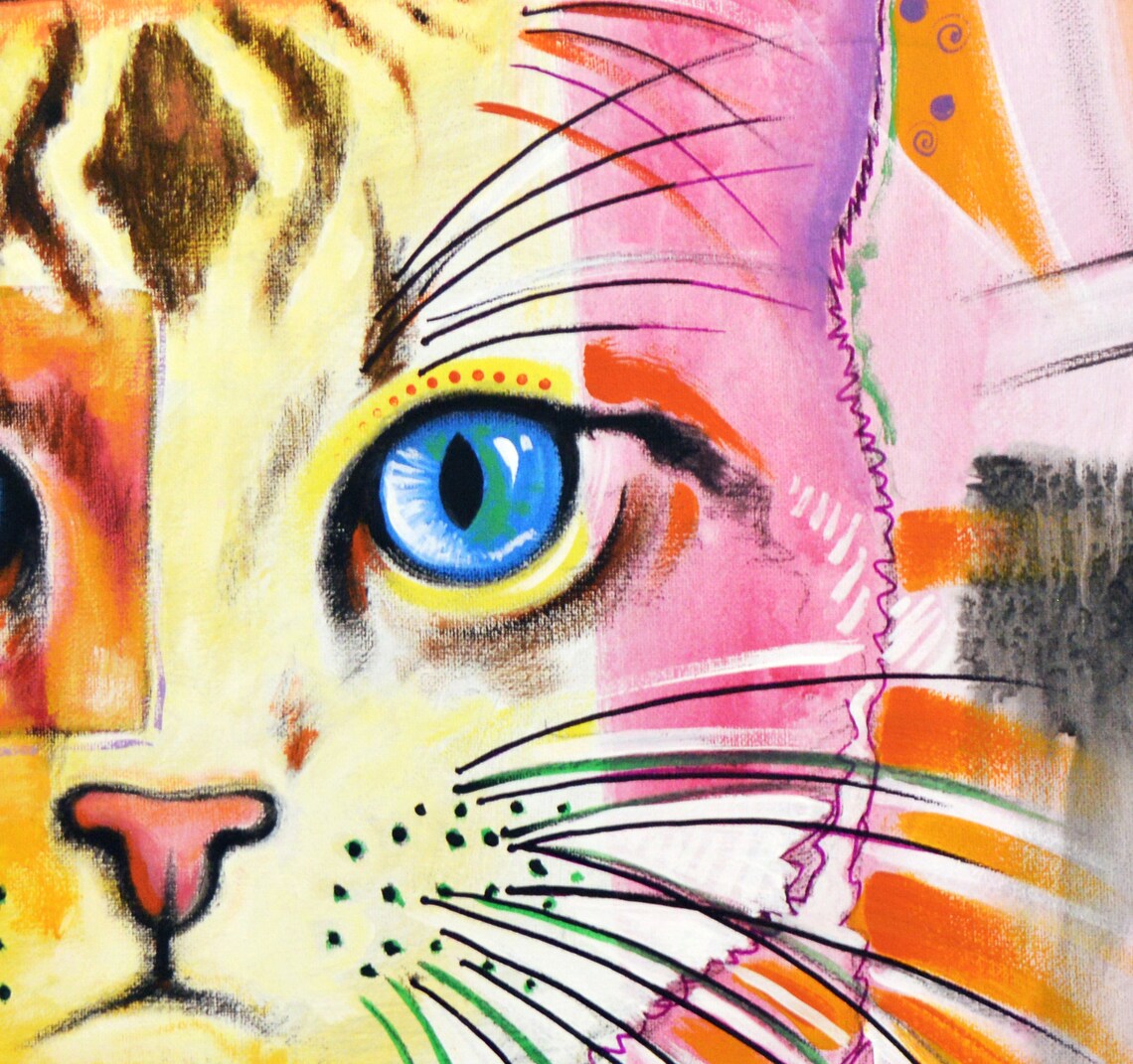 Modern Original Large Art Abstract Painting Contemporary Cat | Etsy