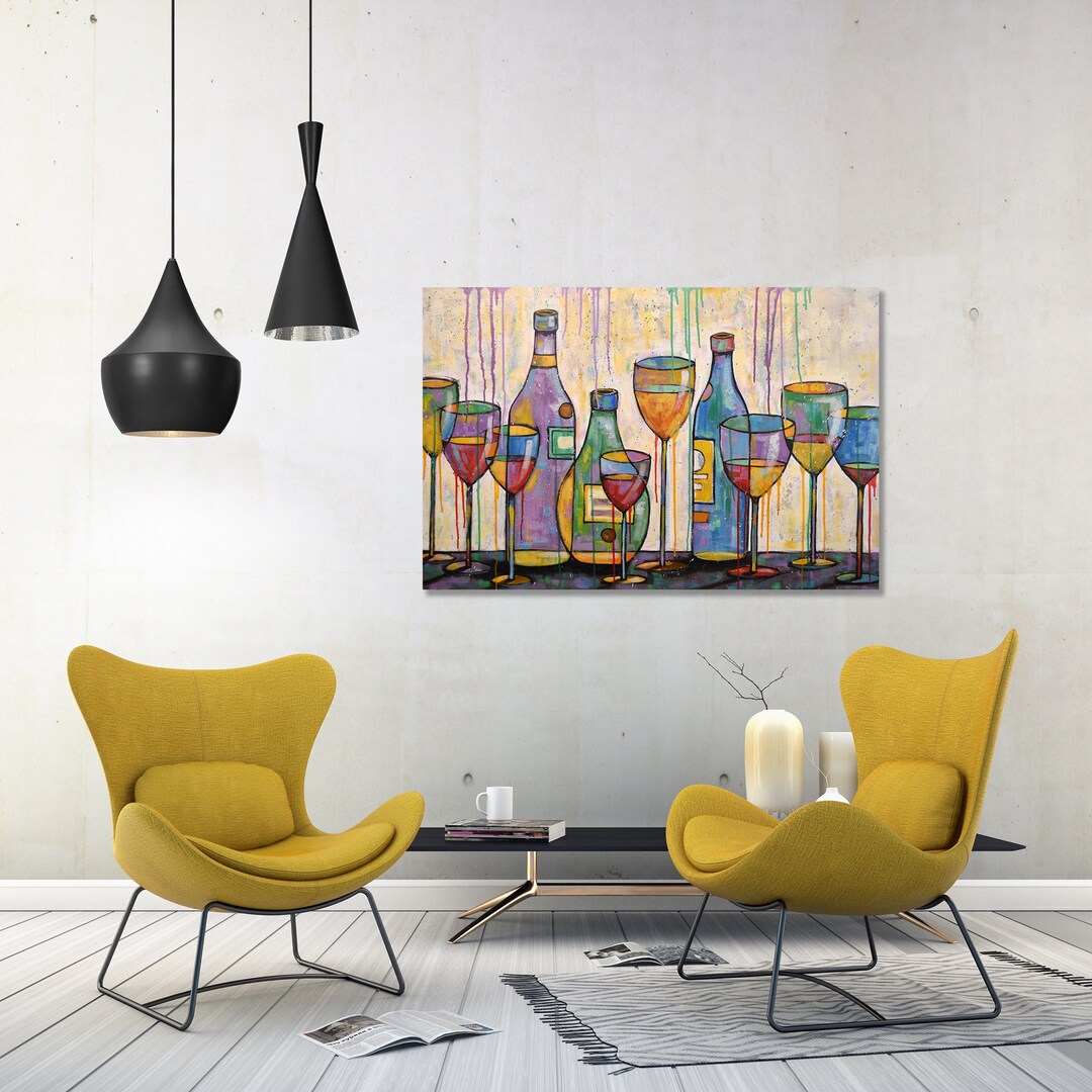 Large Modern Wine Art Painting Abstract Dining Room Bar Decor Glasses ...