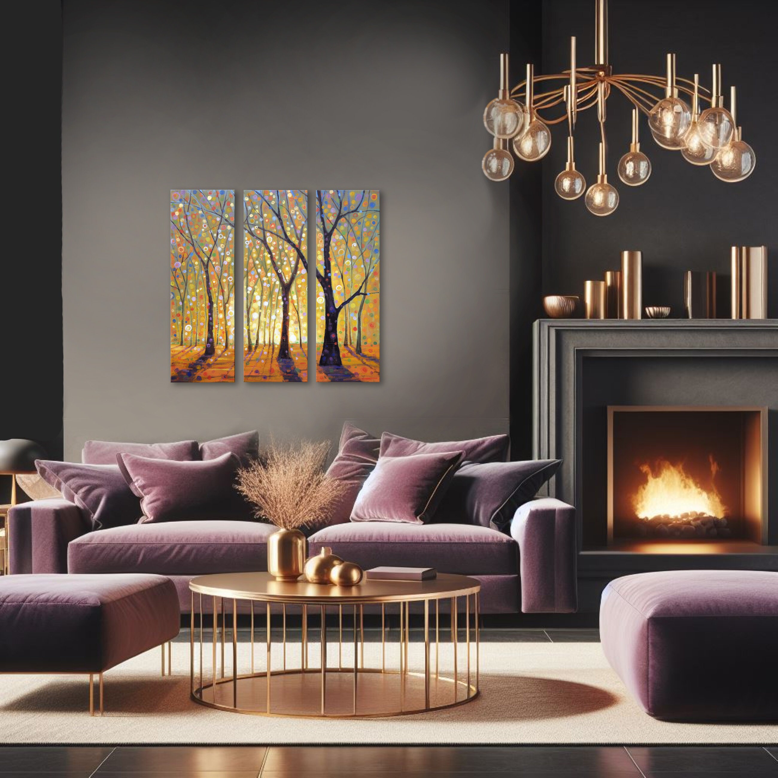 Large Original Hand-painted Triptych Landscape Trees Canvas Painting ...