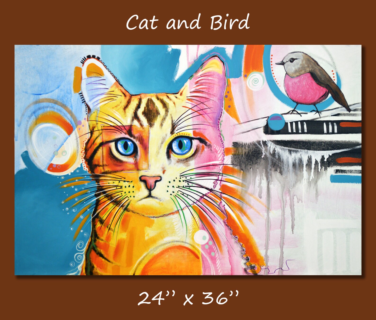 Modern Original Large Art Abstract Painting Contemporary Cat | Etsy