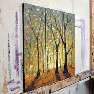 Large Original Hand-painted Triptych Landscape Trees Canvas Painting ...