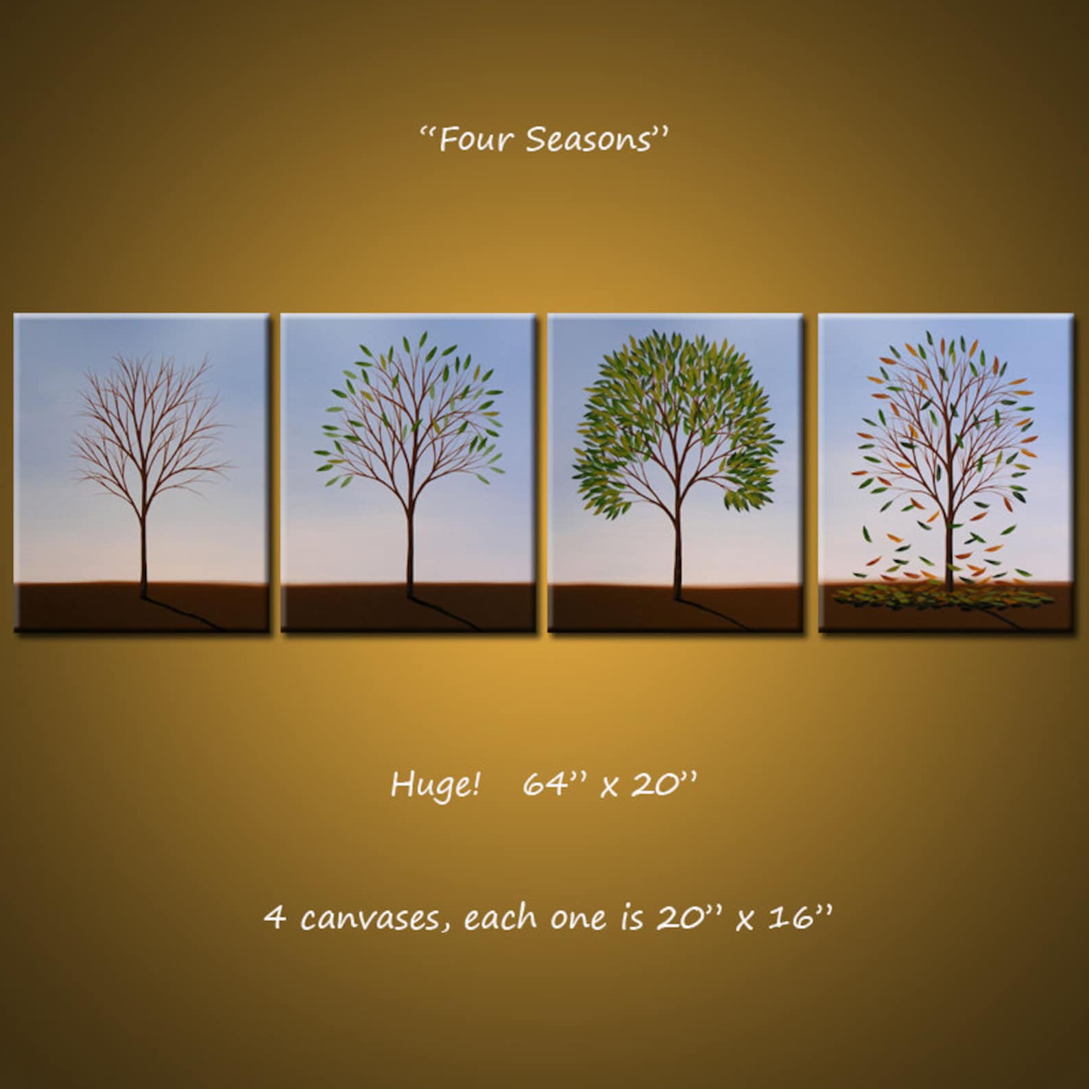 Original Large 4 Piece Painting Modern Contemporary Trees Seasons ...