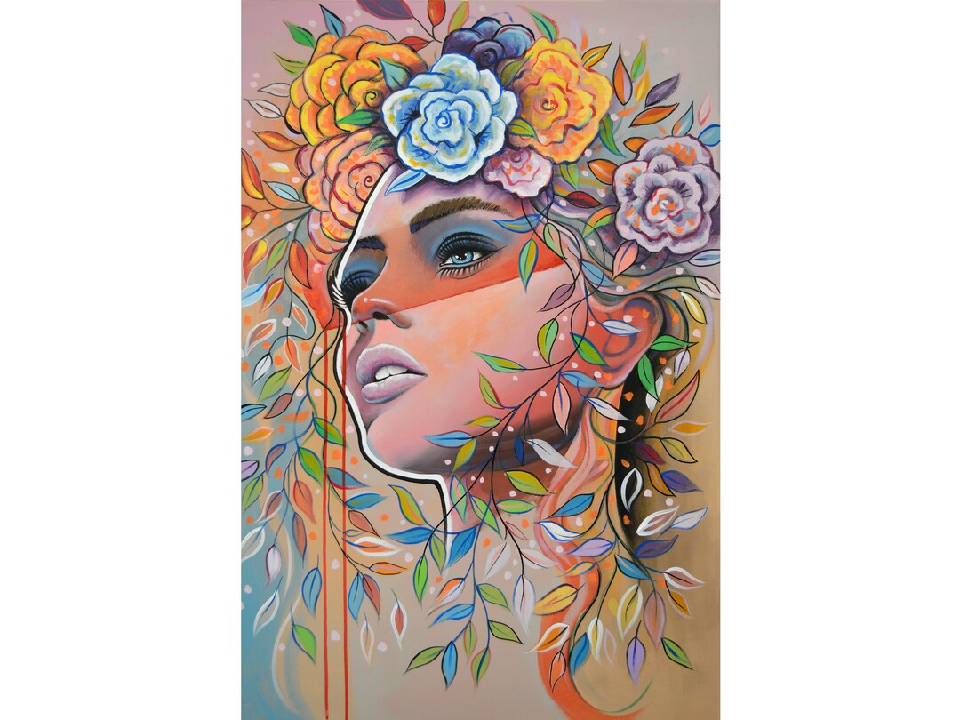 Original Modern Portrait Abstract Art Contemporary Wall Painting by Amy ...
