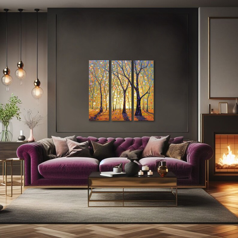 Large Original Hand-painted Triptych Landscape Trees Canvas Painting ...