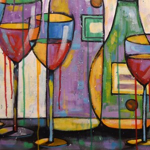 Large Modern Wine Art Painting Abstract Dining Room Bar Decor Glasses ...