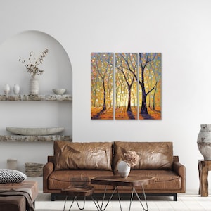 Large Original Hand-painted Triptych Landscape Trees Canvas Painting ...