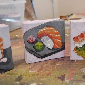 Sushi Nigiri Painting Original Mini Painting, Modern 4" X 4" Art Sides ...