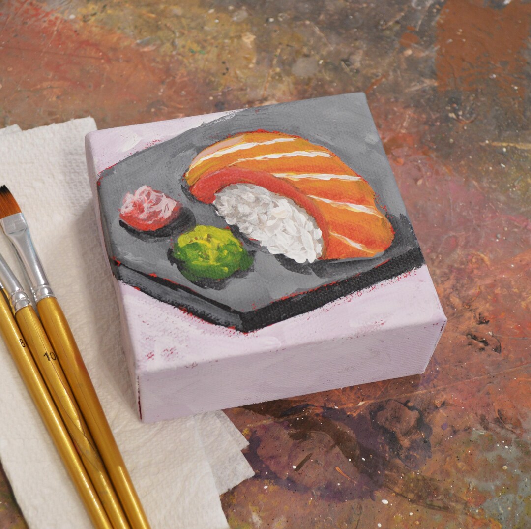 Sushi Nigiri Painting Original Mini Painting, Modern 4" X 4" Art Sides ...