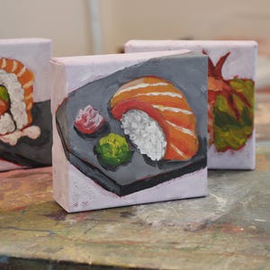 Sushi Nigiri Painting Original Mini Painting, Modern 4" X 4" Art Sides ...