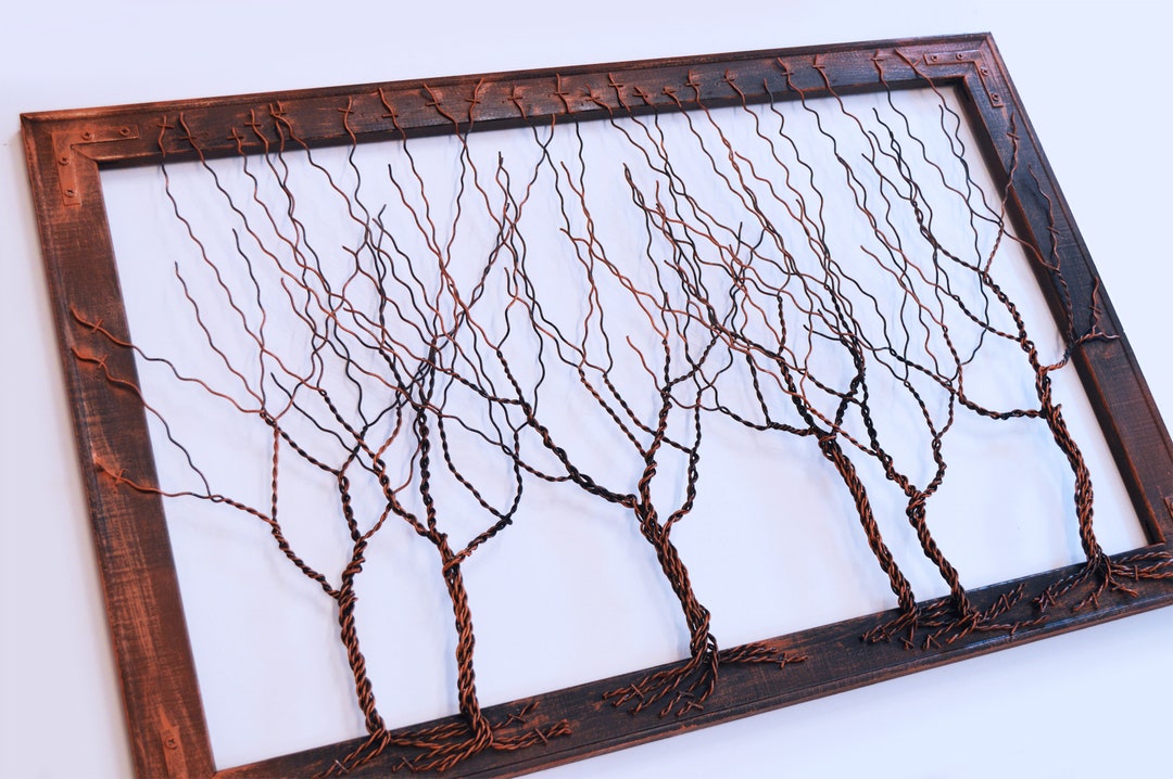 Framed Rustic Wire Tree Wall Art Sculpture Unique Art Object Large ...