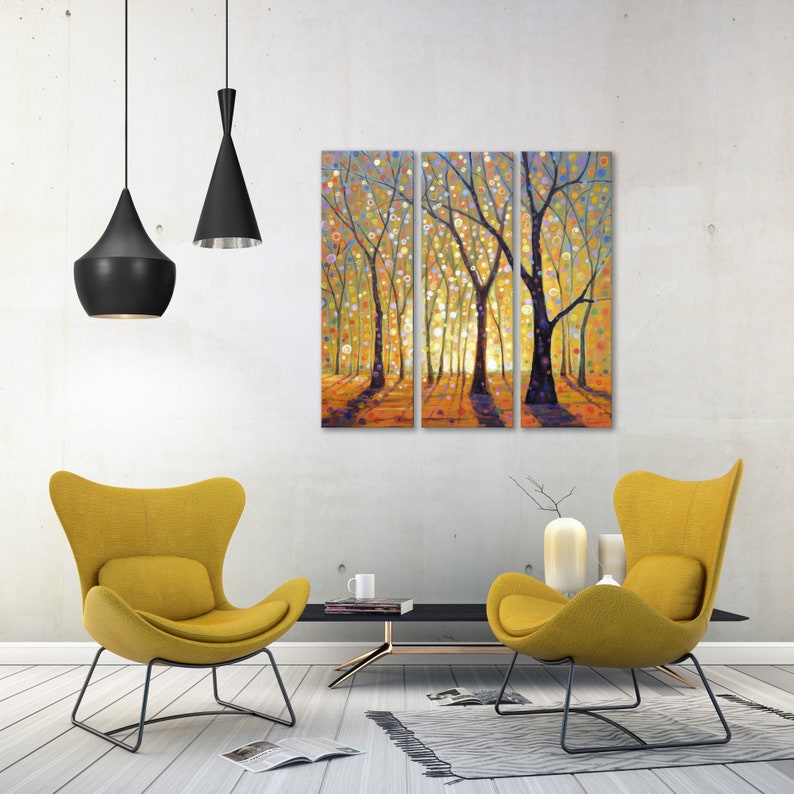 Large Original Hand-painted Triptych Landscape Trees Canvas Painting ...