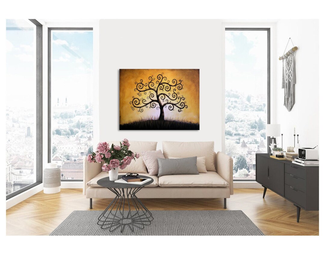 Landscape Tree Painting / Large Curly Tree Wall Decor / Original ...