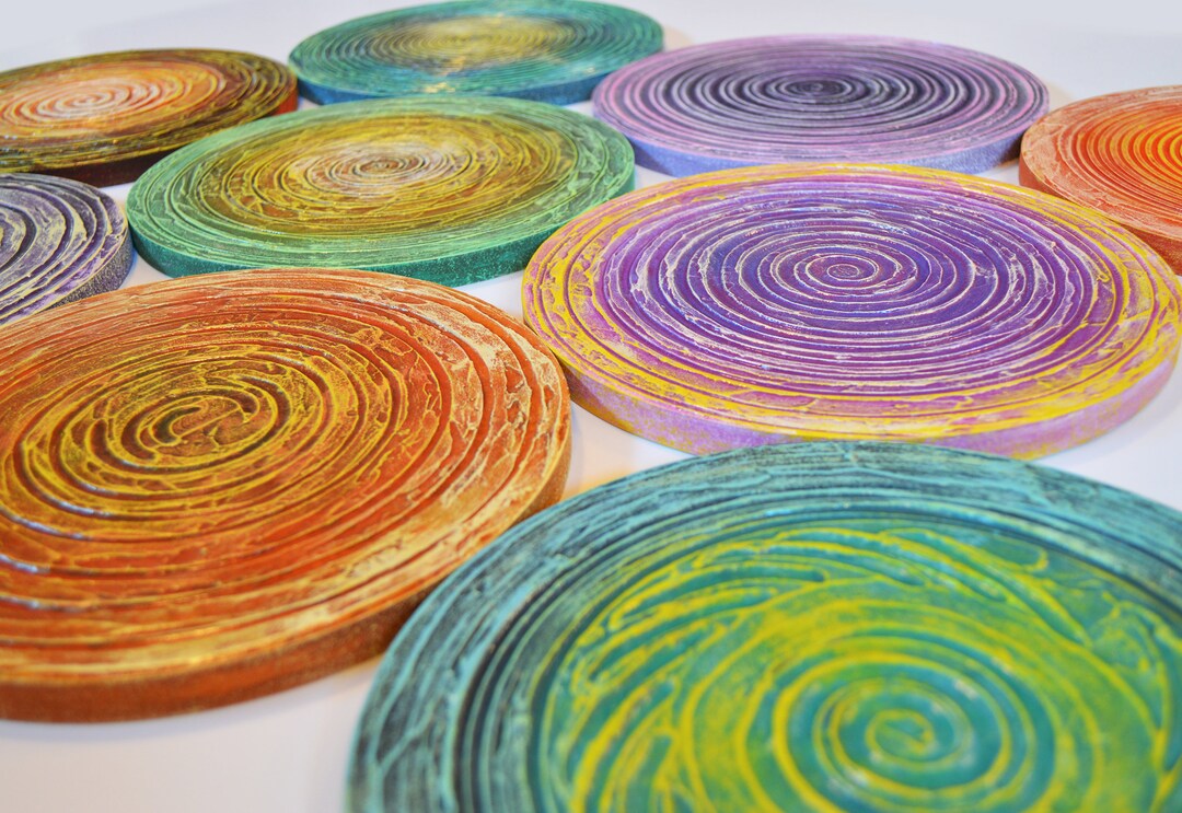 9 Paintings on Wood Circles Art Paintings Large Wall Decor Abstract ...