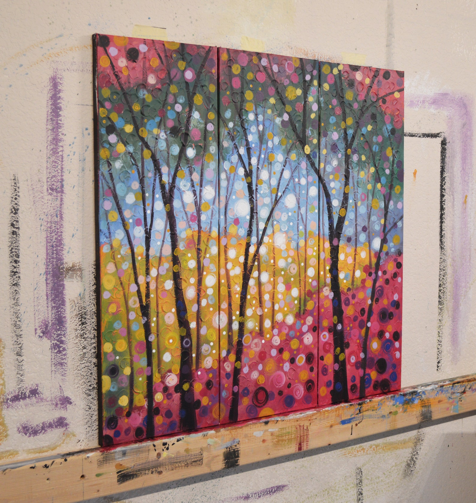 Large Original Textured Hand-painted Triptych Landscape Trees Painting ...