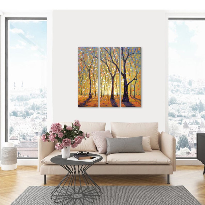 Large Original Hand-painted Triptych Landscape Trees Canvas Painting ...