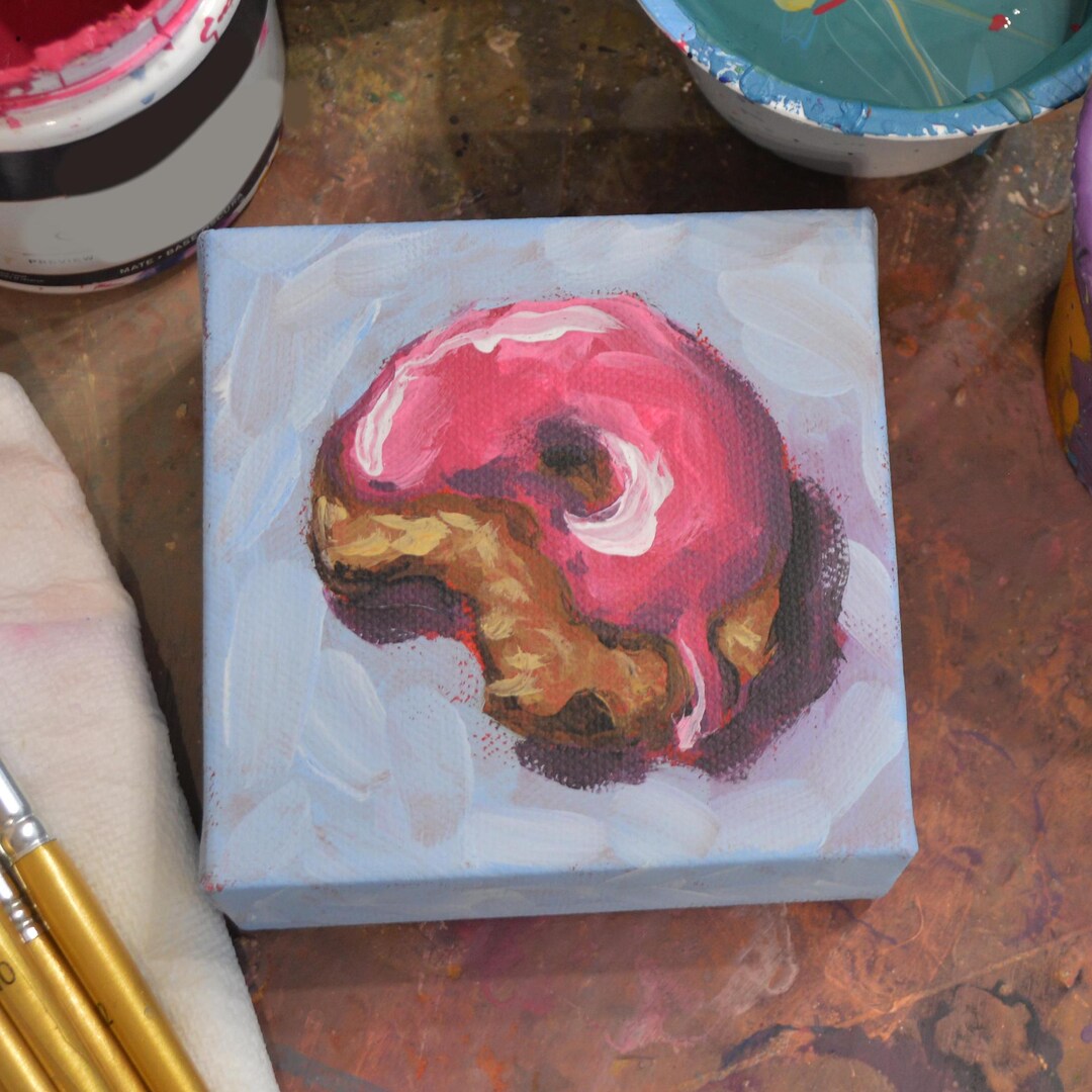 Donut Painting Original Mini Painting, Modern 4" X 4" Art Sides Painted ...