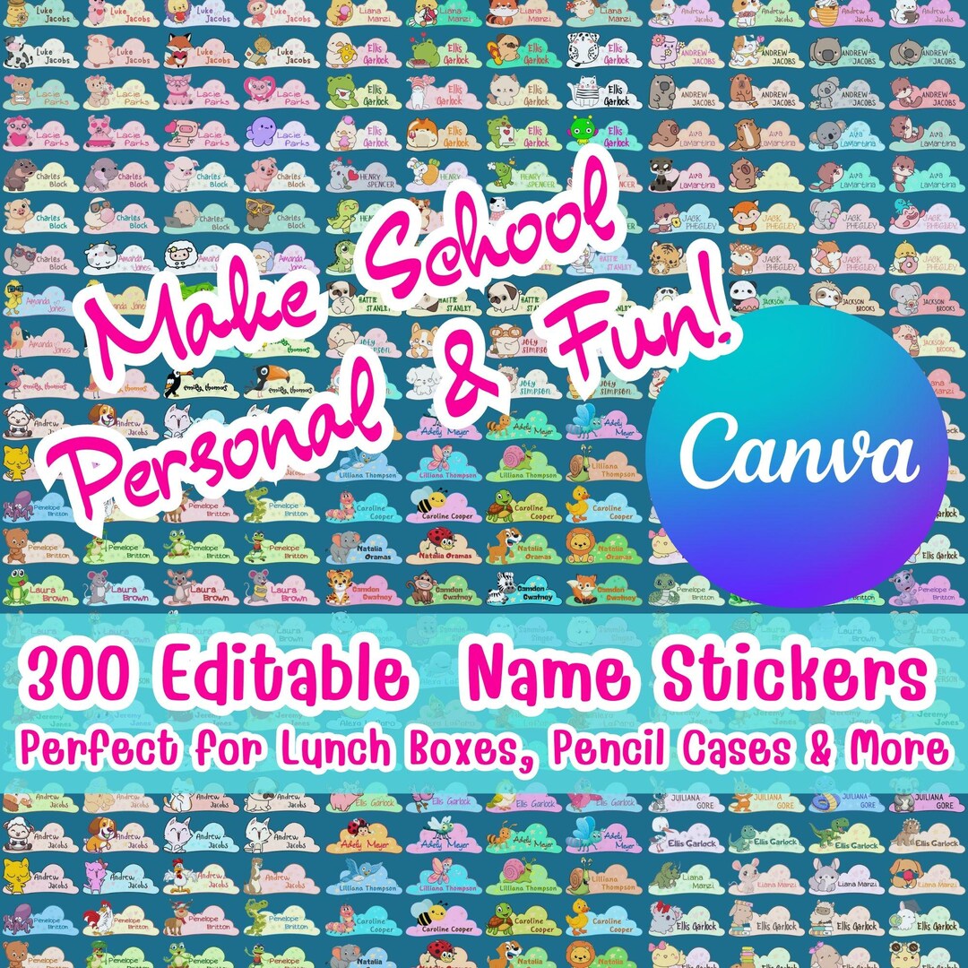 Colorful Name Stickers for Kids, School Supplies, Canva Editable ...