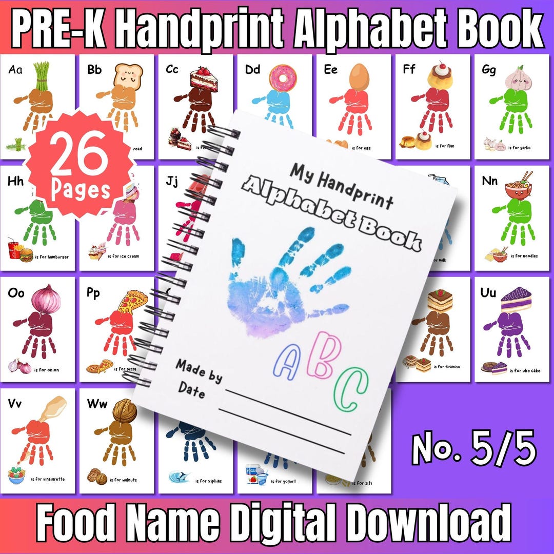 Handprint Alphabet Book Template, DIY Preschool Craft, Printable ABC ...
