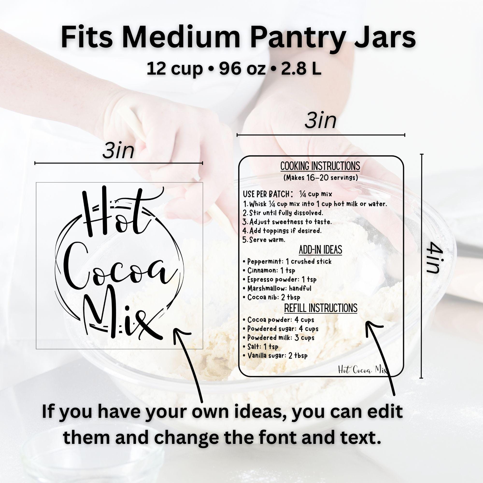 40 Transparent Recipe Labels • Fits 12‑cup Pantry Jars • 3x4 Printable ...