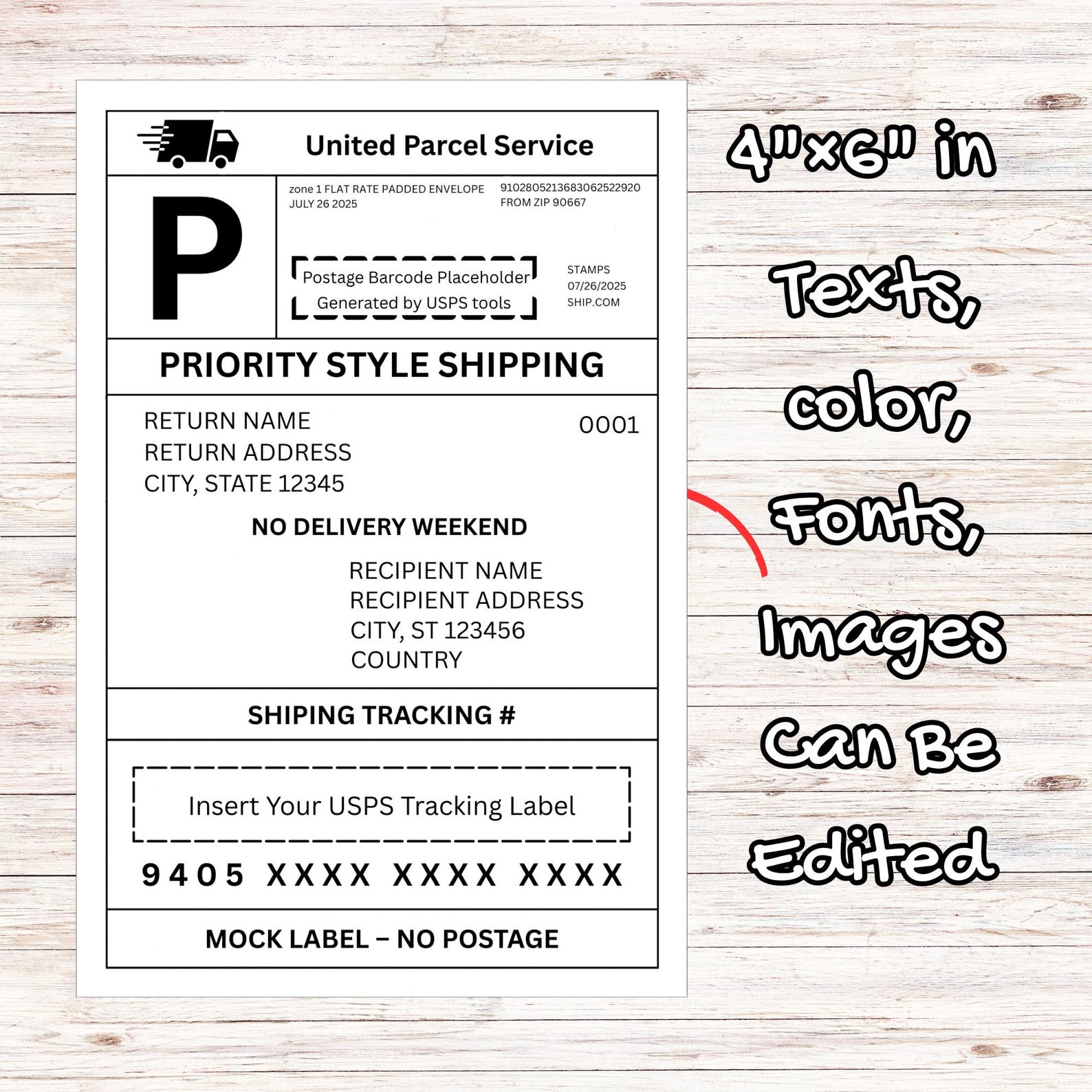 Editable Shipping Label Template, Custom Mail Label, Printable Shipping ...