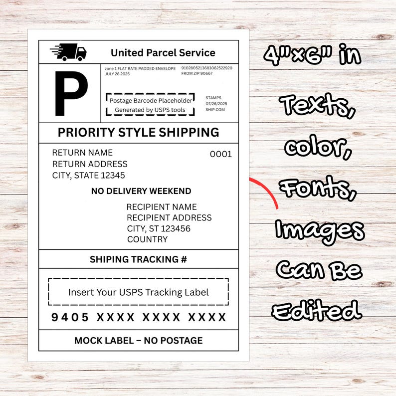 Editable Shipping Label Template, Custom Mail Label, Printable Shipping ...