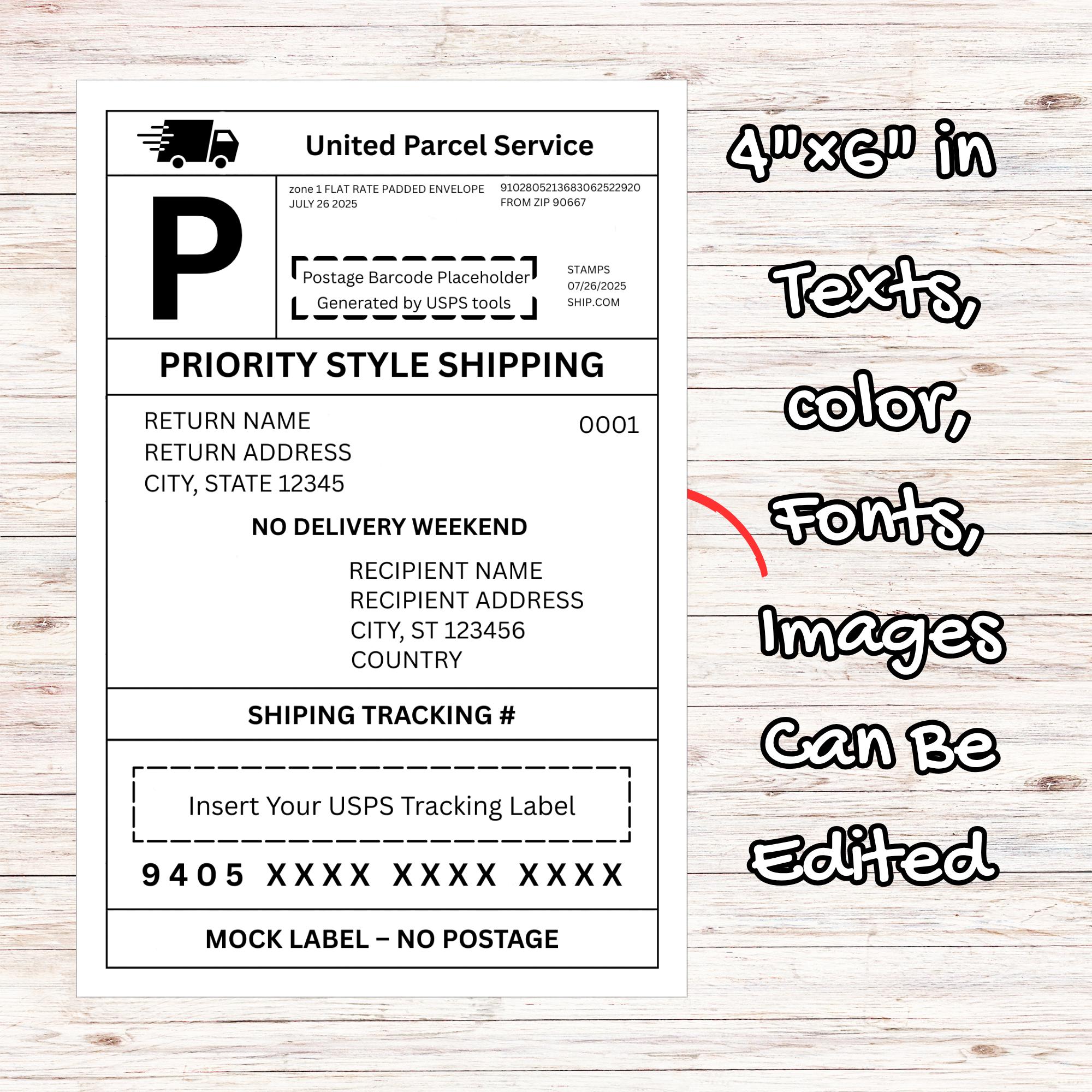 Editable Shipping Label Template, Custom Mail Label, Printable Shipping ...