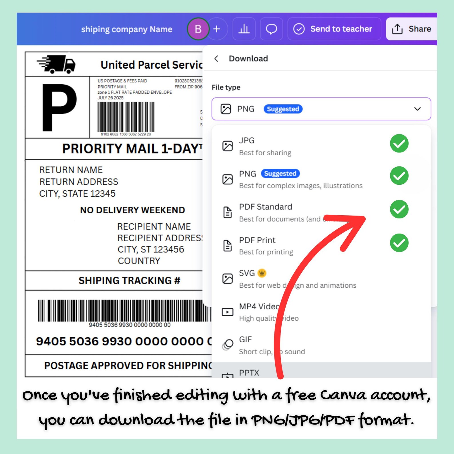 Editable Shipping Label Template, Custom Mail Label, Printable Shipping ...