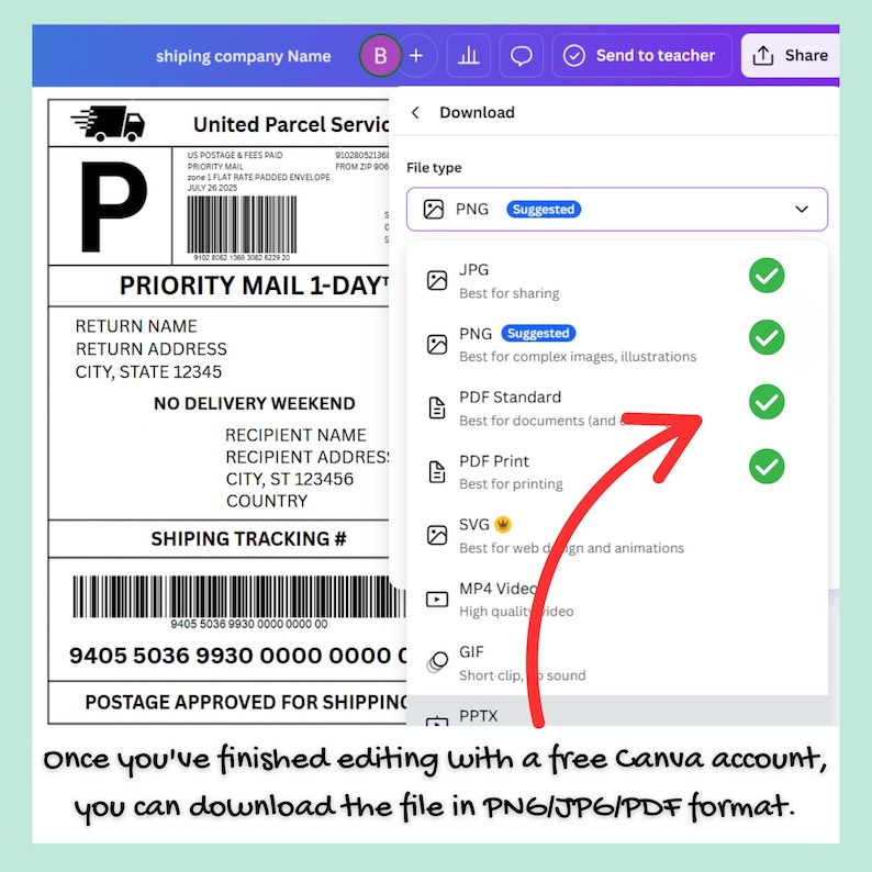 Editable Shipping Label Template, Custom Mail Label, Printable Shipping ...