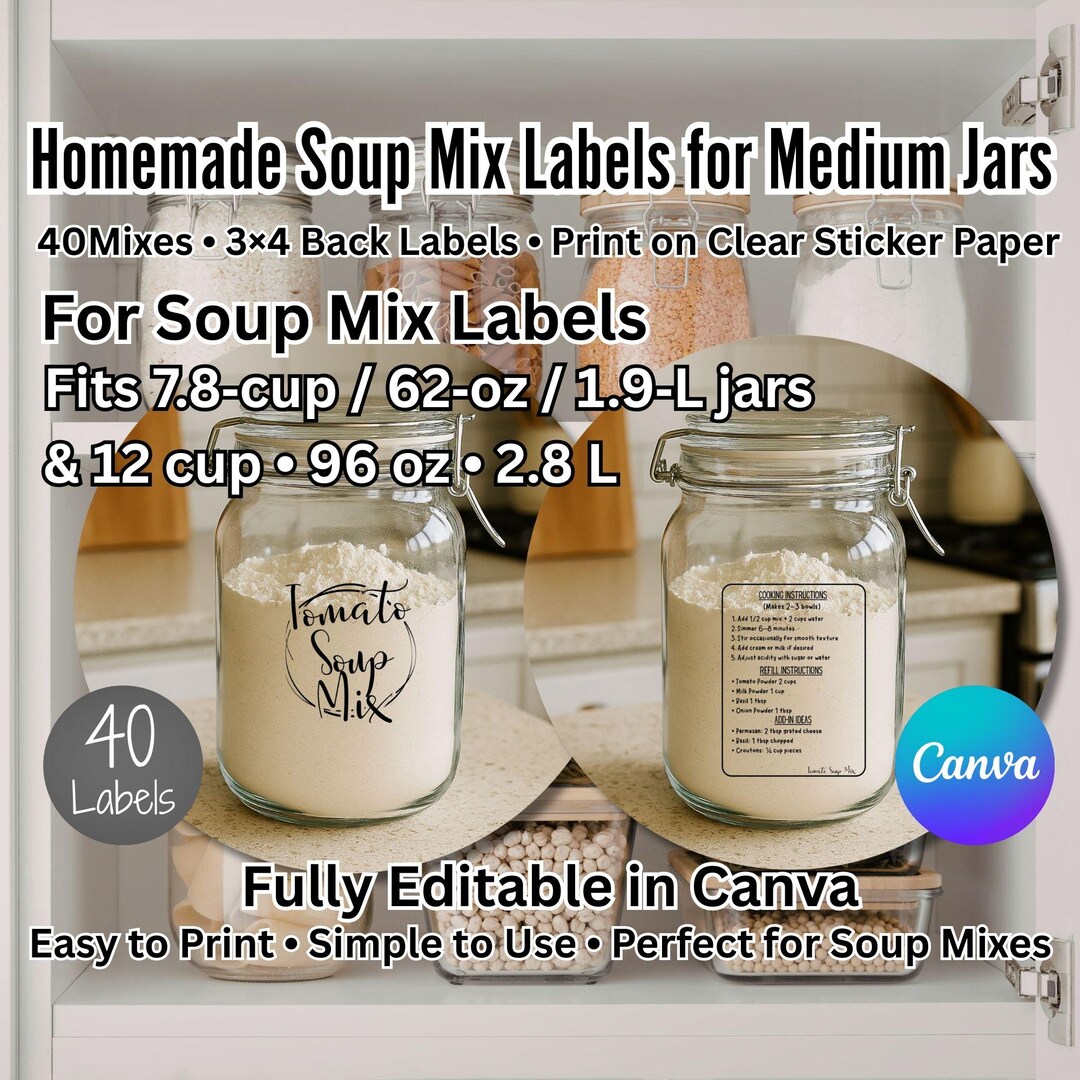 Soup Mix Labels - Transparent Pantry Stickers With Recipes (canva ...