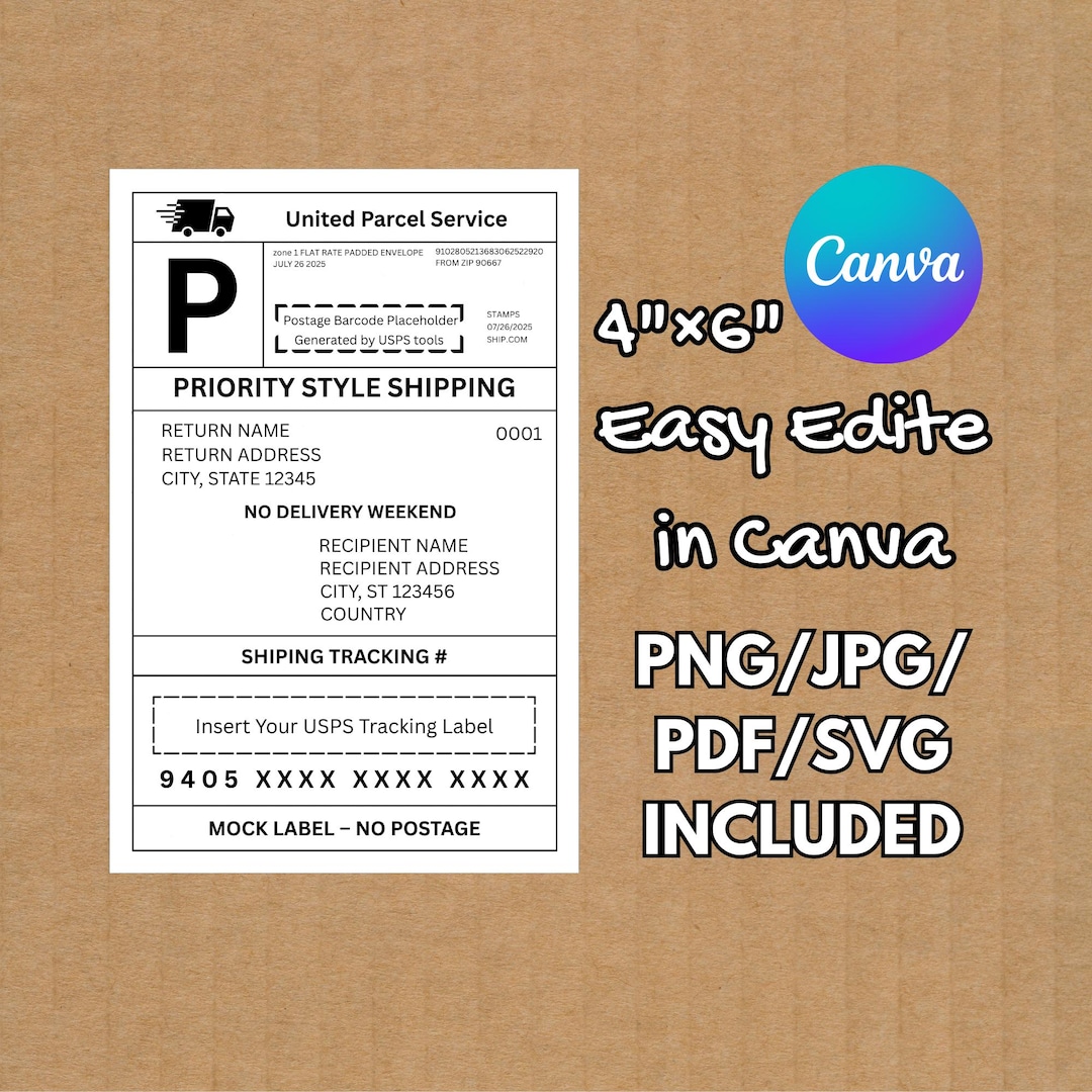 Editable Shipping Label Template, Custom Mail Label, Printable Shipping ...
